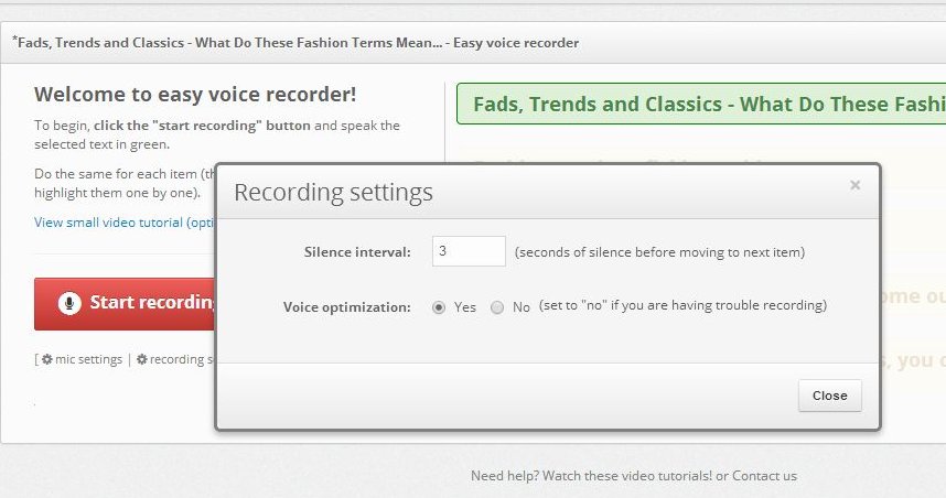 Advanced users can also change recording settings using the recording ...
